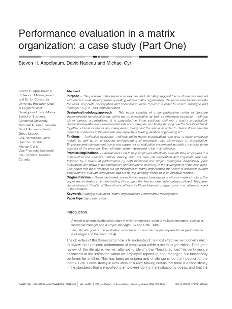 Evaluating Performance in a Matrix Organization: Ensuring Consistency ...