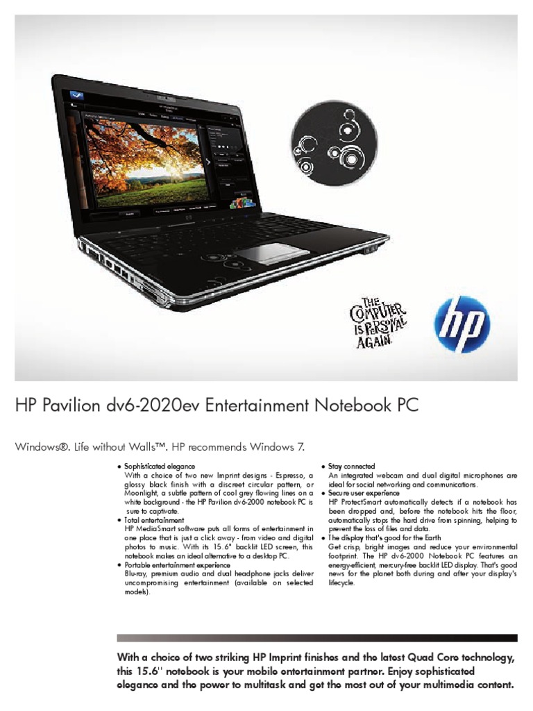 Hp Pavilion Dv6 2020ev Entertainment Notebook Pc Pdf Laptop 8606