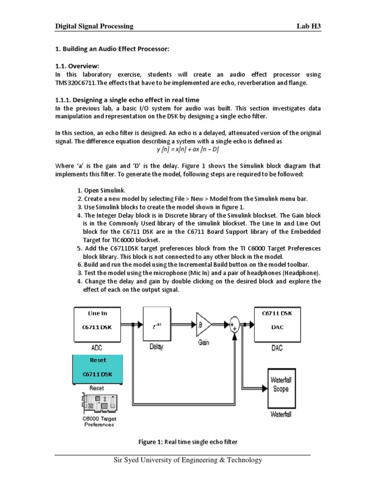 Digital Signal Processing Lab H3: y (N) X (N) + Ax (N D) | PDF ...