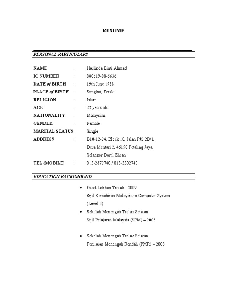 Resume | Malaysia | Computing