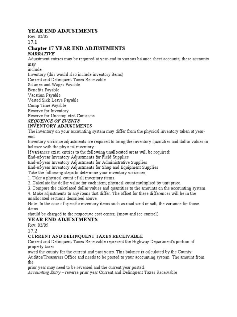 Year End Adjustments Chapter 17 Year End Adjustments: Narrative | PDF ...