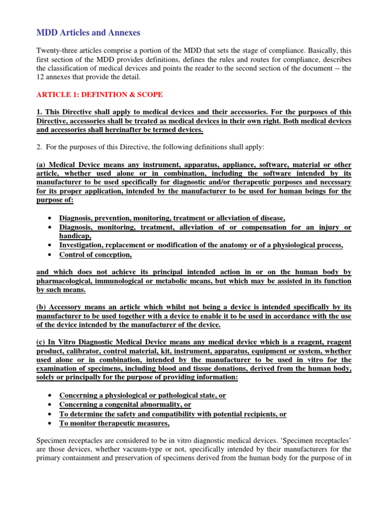 MDD Articles and Annexes | PDF | Medical Device | Ionizing Radiation