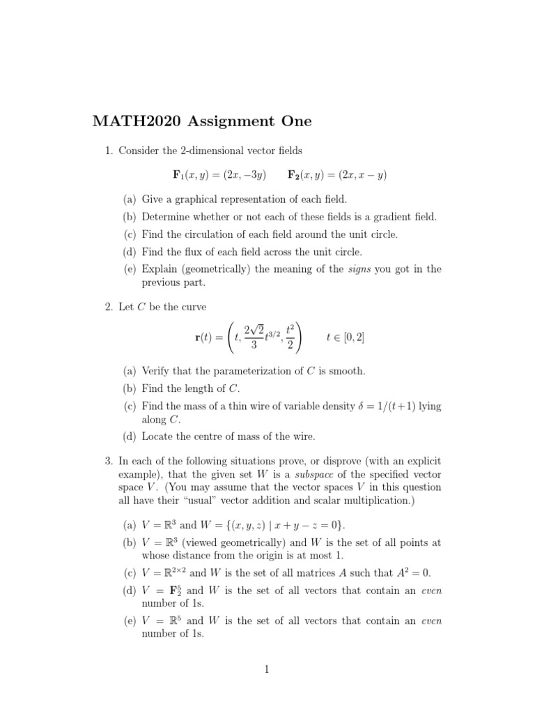 Ass 1 Pdf Vector Space Field Mathematics