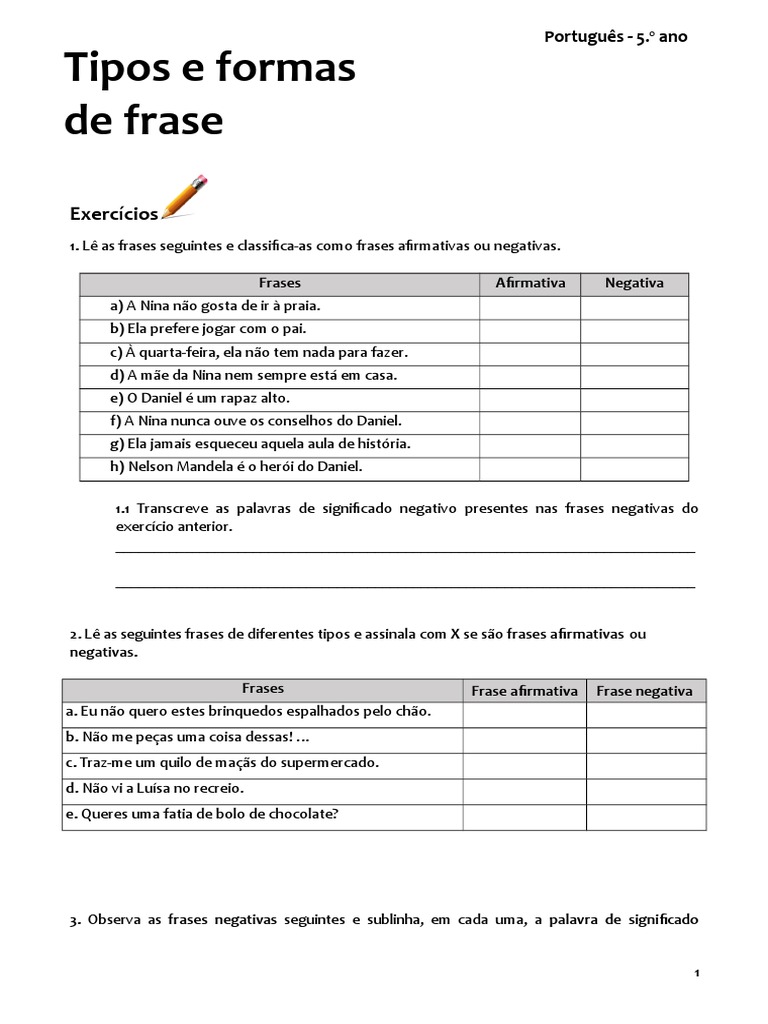 Tipos e Formas de Frase