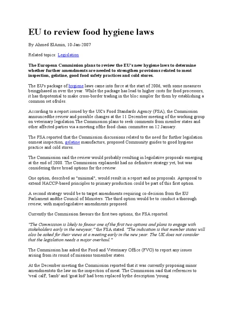 EU To Review Food Hygiene Laws | PDF | Food Safety | Government Information