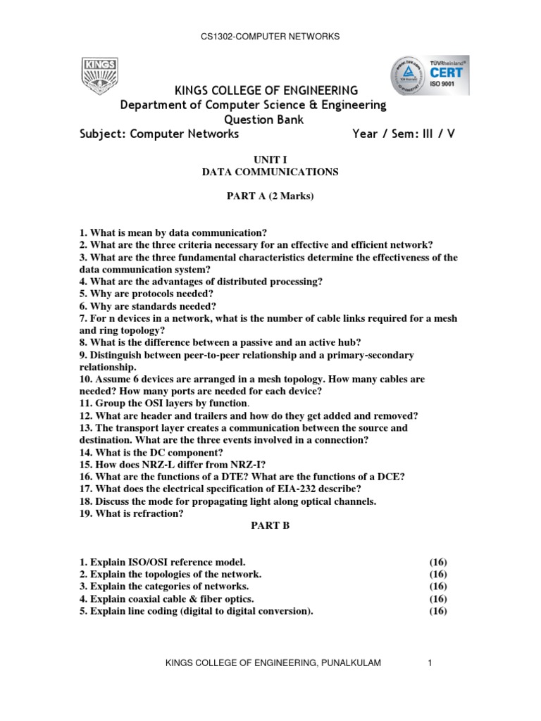 Kings College of Engineering Department of Computer Science ...