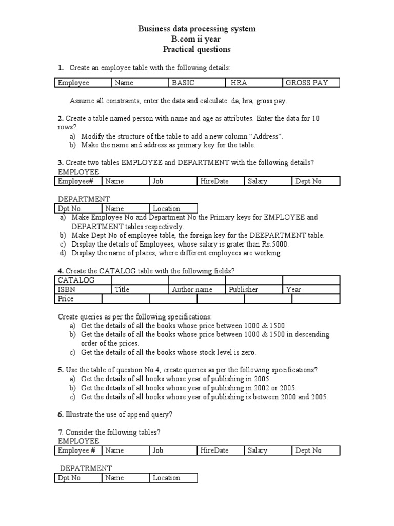 Business Data Processing System Practical Questions | PDF | Databases ...