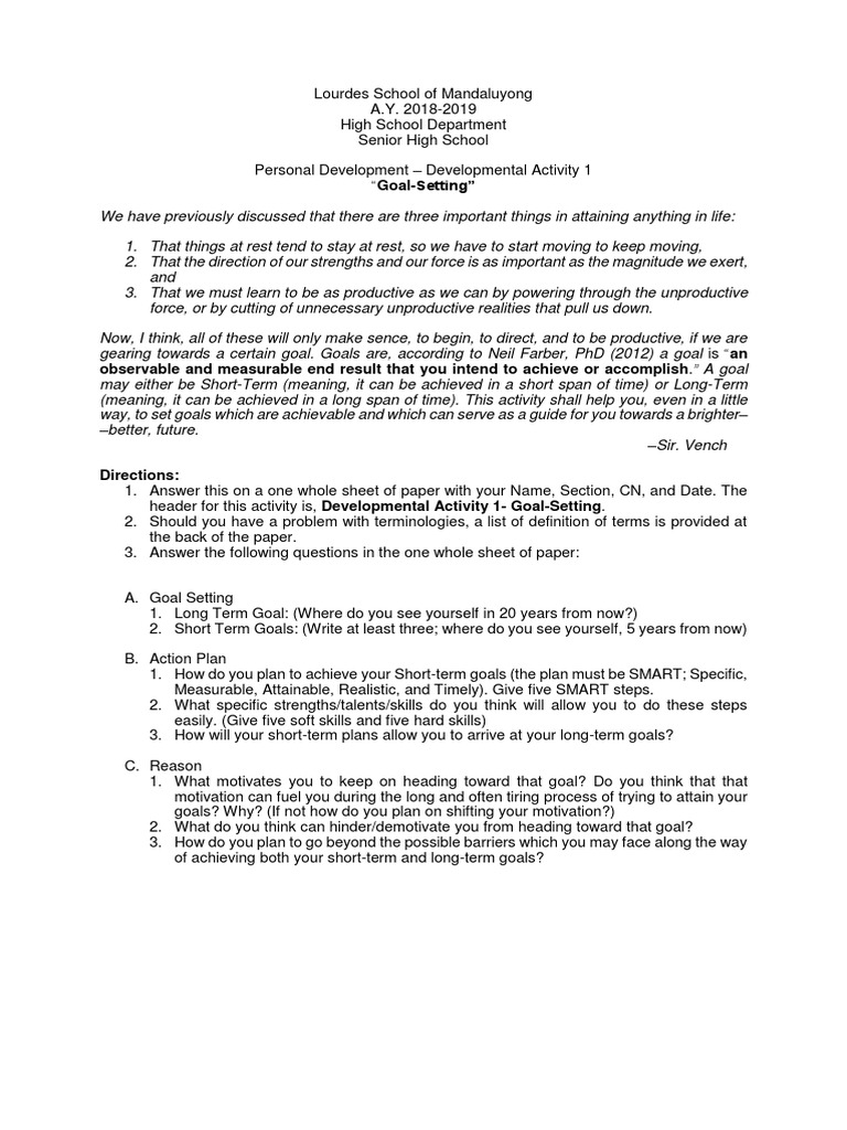 Perdev Activity 2 4q | PDF | Goal | Goal Setting