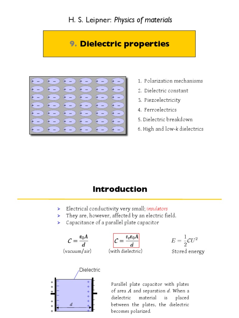 Dielectric Properties of Materials: Polarization Mechanisms, Dielectric ...