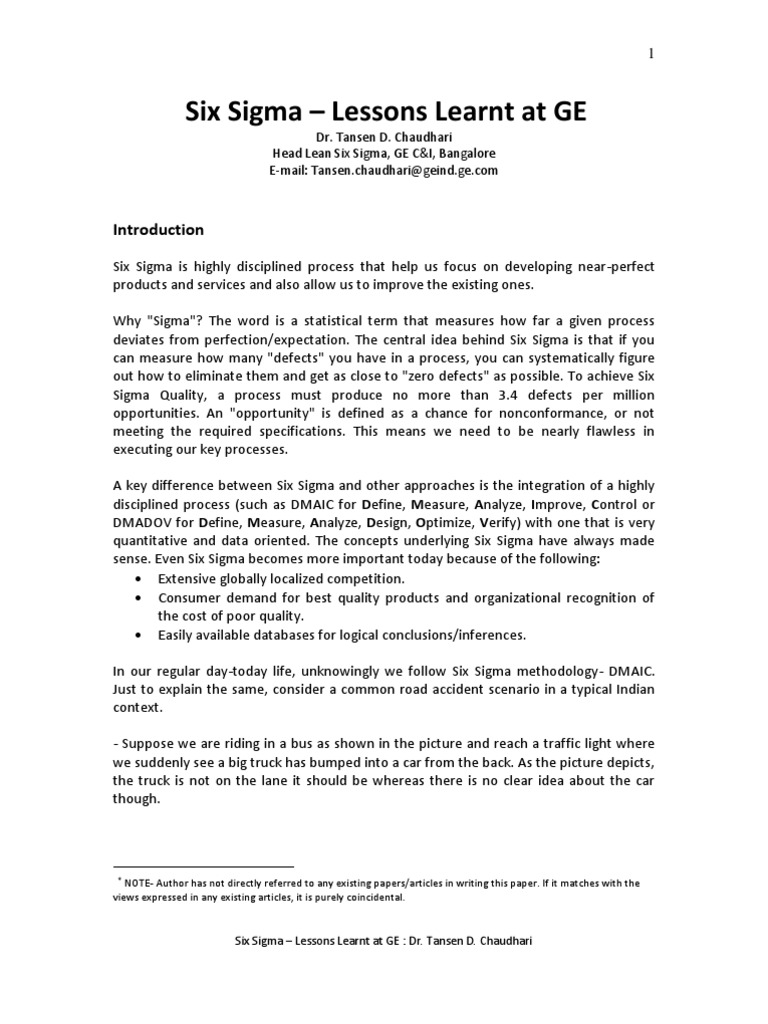 Six Sigma | PDF | Six Sigma | Design For Six Sigma