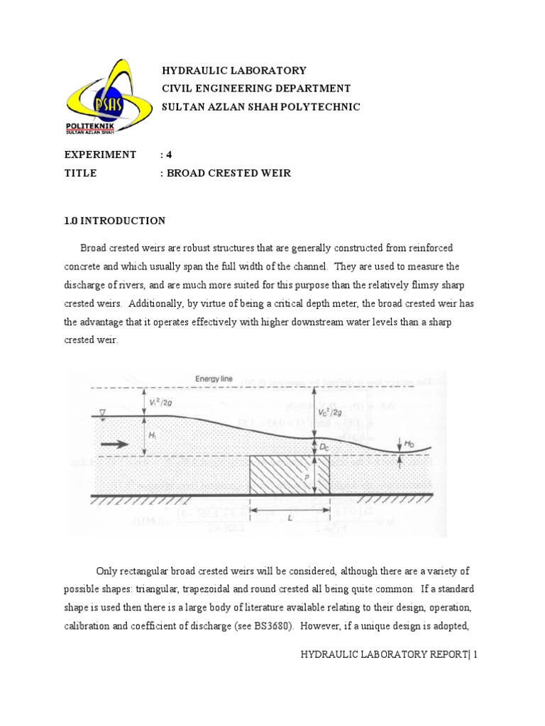 BROAD CRESTED WEIR LABORATORY EXPERIMENT | PDF | Continuum Mechanics ...