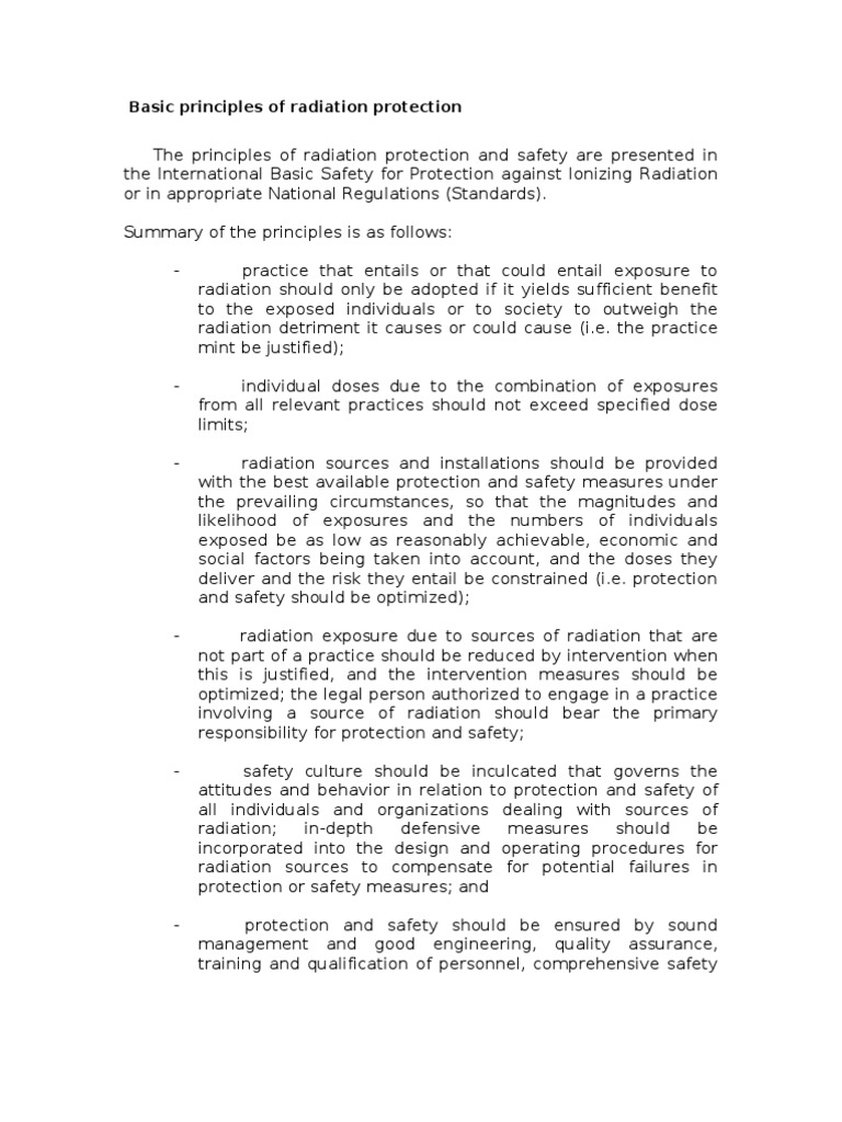 Basic Principles of Radiation Protection | PDF | Atoms | Electron