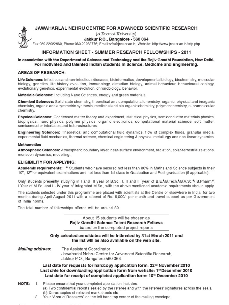 Summer Research - Application 2011 | PDF | Science | Physics