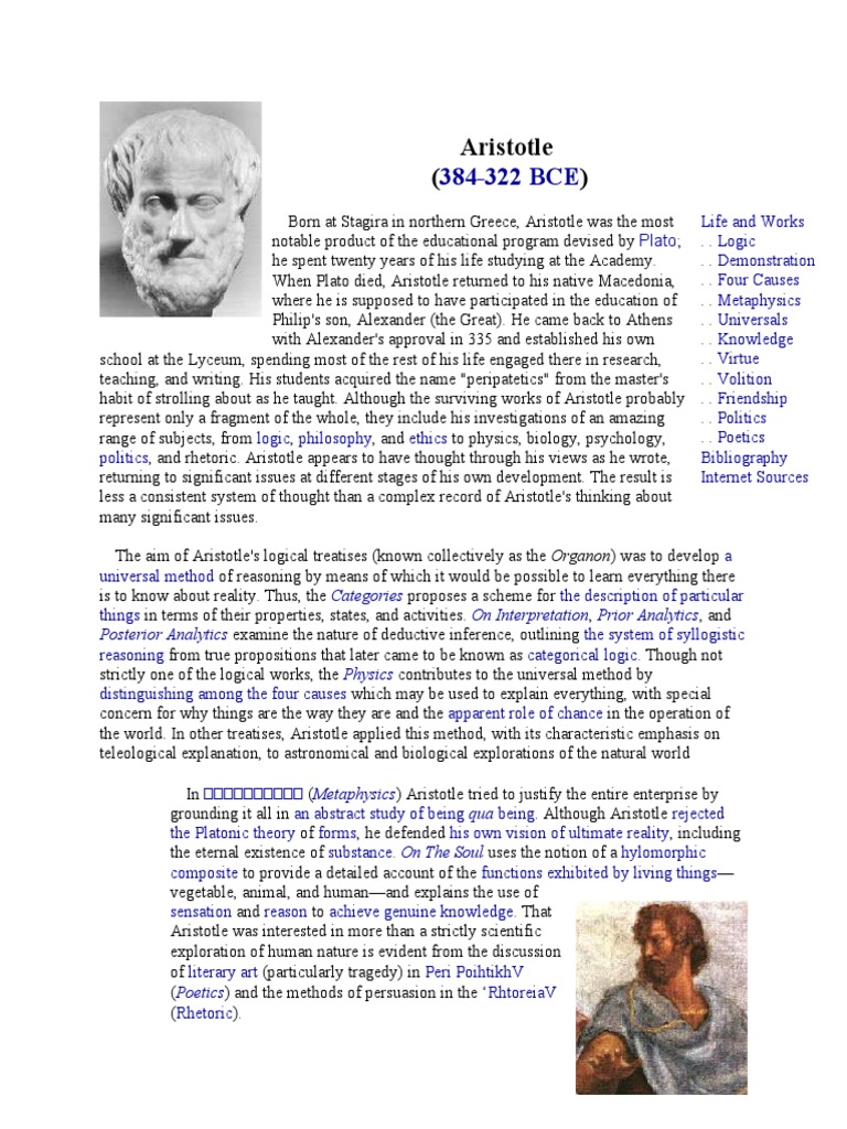 Overview of Aristotle's Life and Works | PDF | Aristotle | Reason