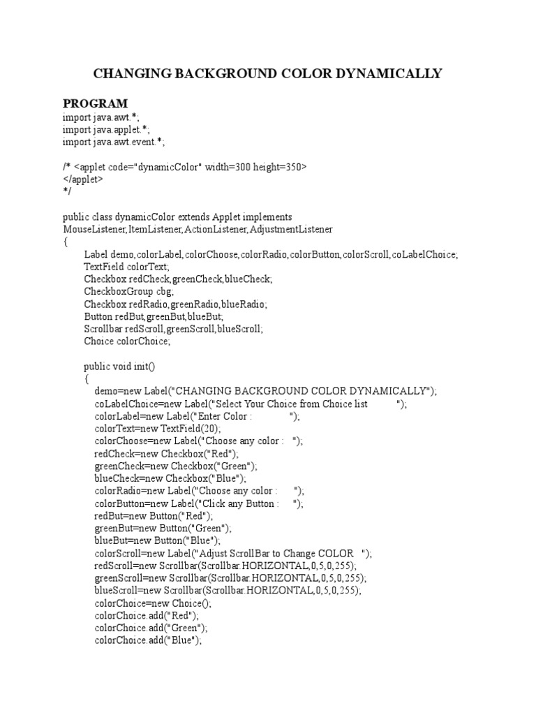 Dynamic Background Color Applet | PDF | Software | Human–Computer ...