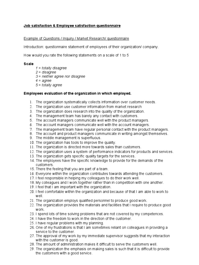Employee Satisfaction Survey Template | PDF | Questionnaire | Job ...