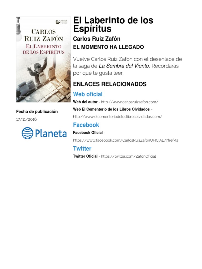 El Laberinto de Los Espiritus PDF | PDF | Literatura española | Libros ...