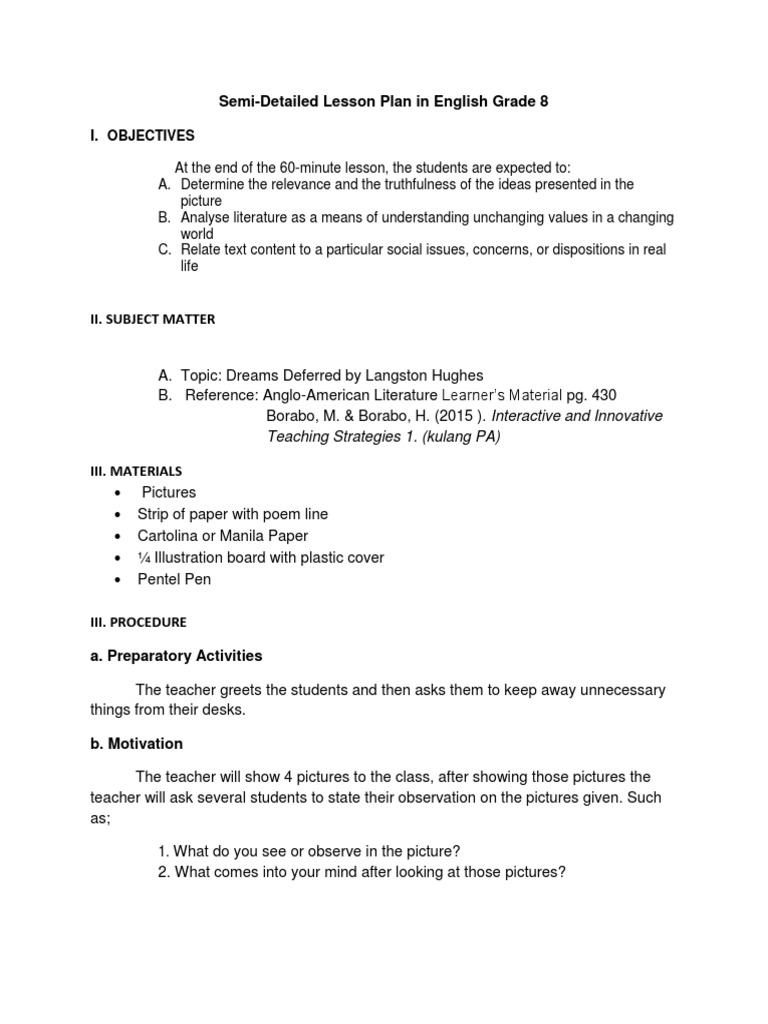 Poetry Lesson Plan For Demo Teaching | PDF | Lesson Plan | Teachers