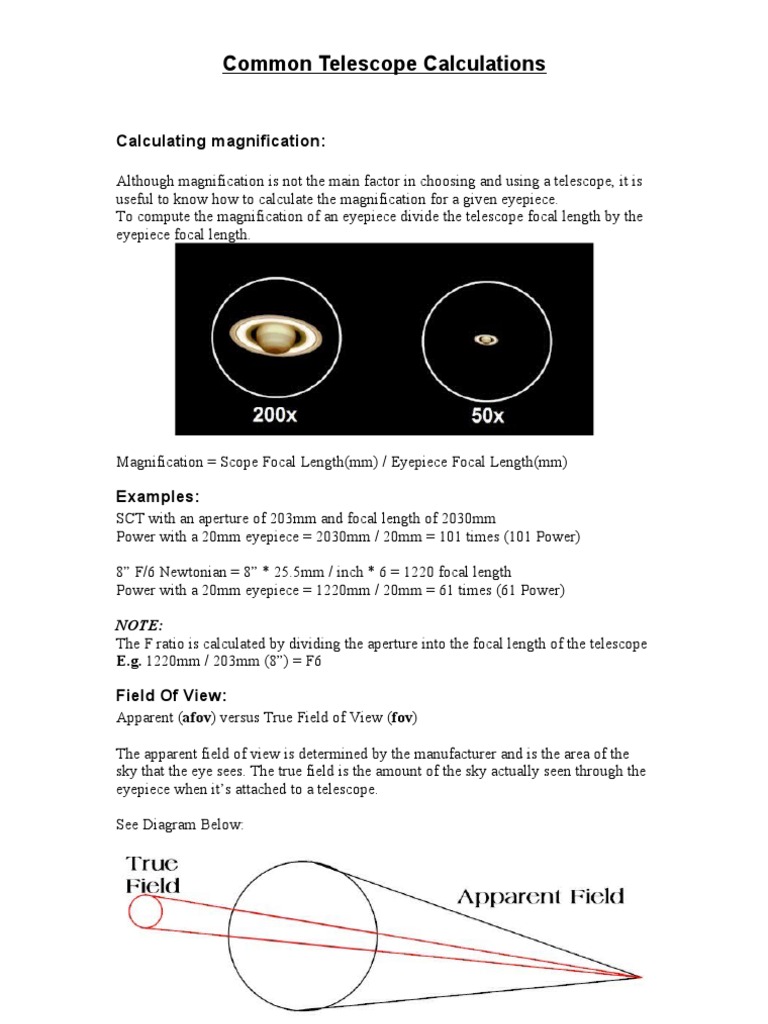 Telescope Magnification Calculations | PDF | Atomic | Applied And ...