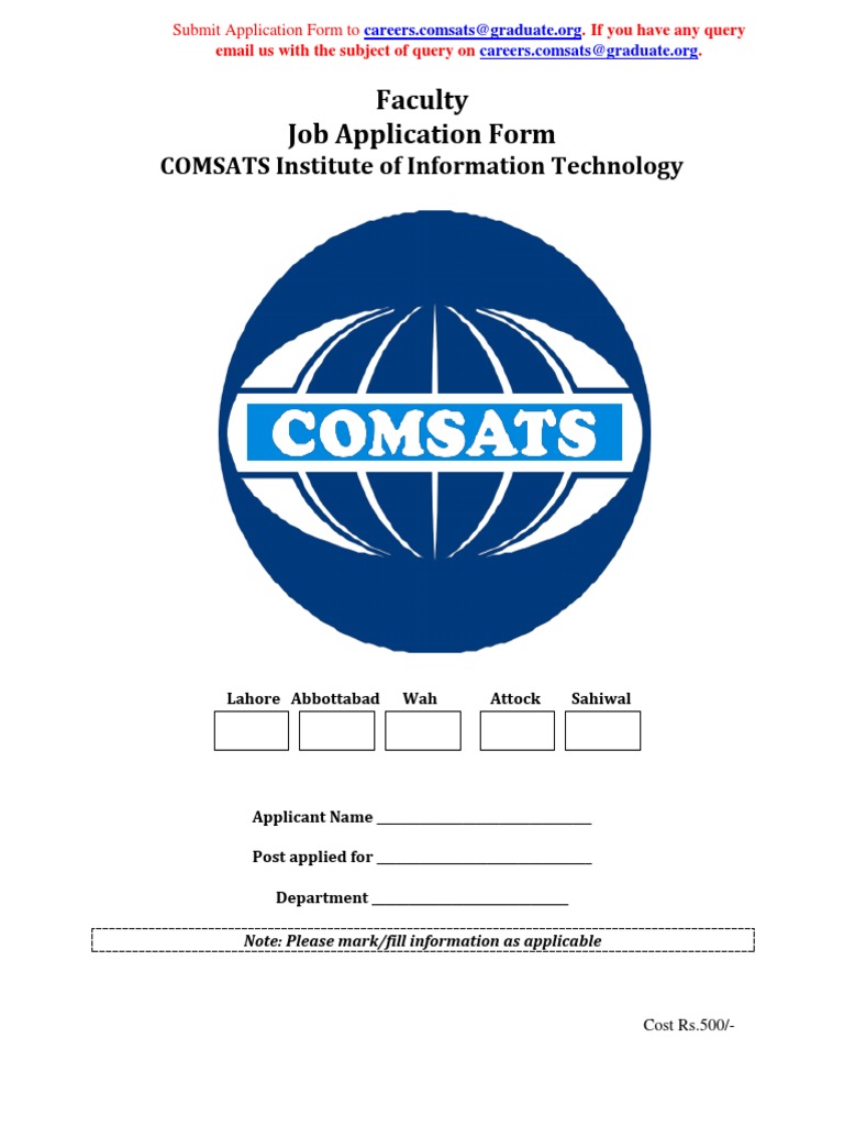 Faculty Job Application Form for COMSATS Institute of Information ...