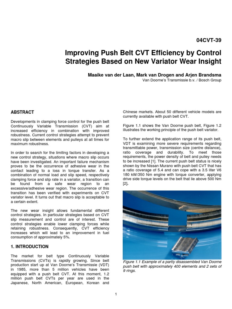 Improving Push Belt CVT Efficiency by Control Strategies Based On New ...