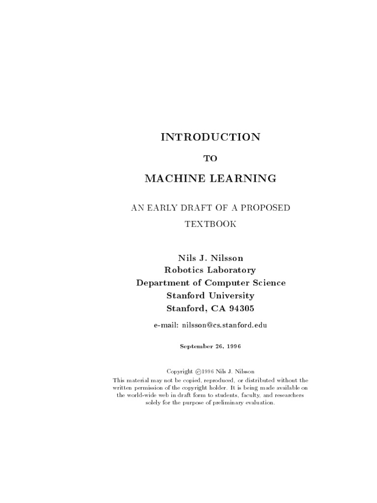 Nils J. Nilsson - Introduction To Machine Learning | PDF | Machine ...