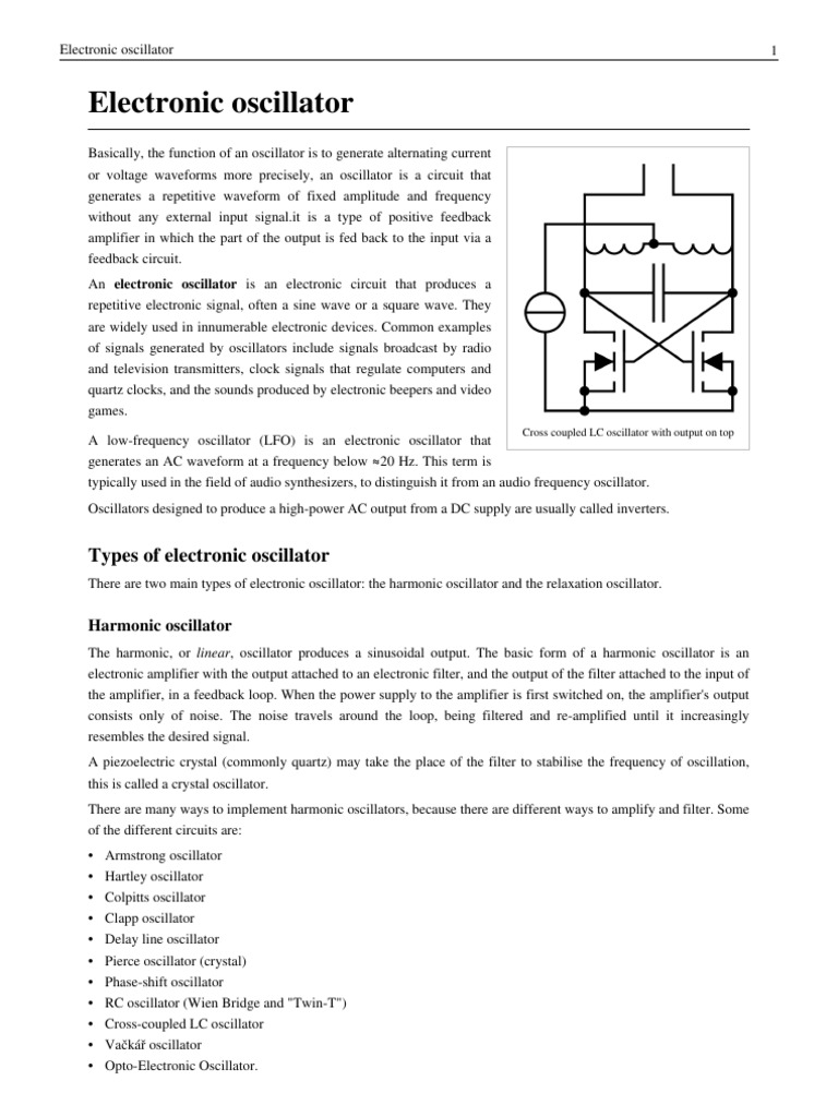 Types of Electronic Oscillators | PDF | Electronic Oscillator | Amplifier