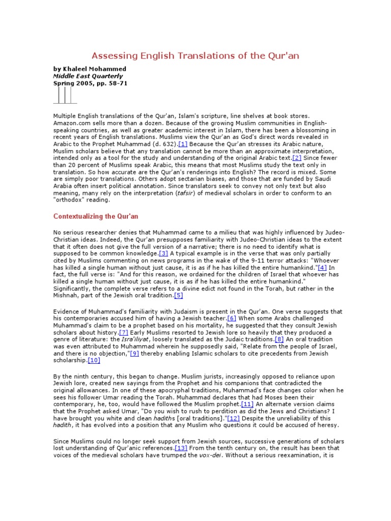 Assessing English Translations of The Quran | PDF | Quran | Islam