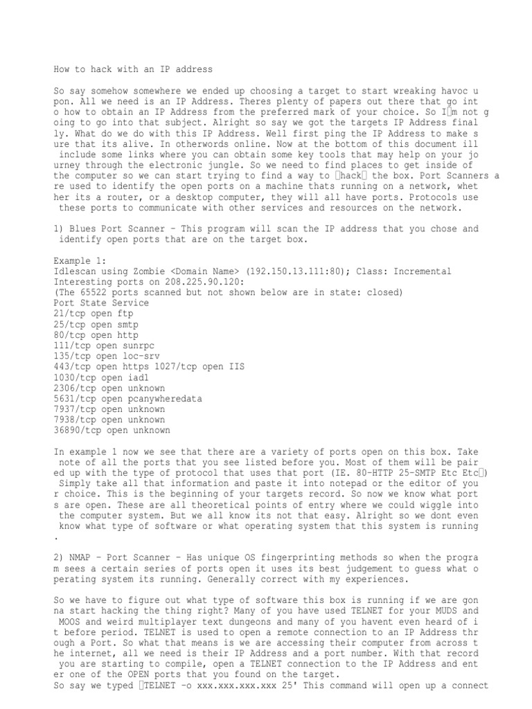 Hack of Ip Add | PDF | Port (Computer Networking) | Transmission Control Protocol