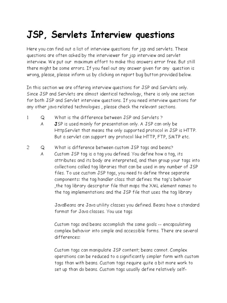 JSP, Servlets Interview Questions: JSP Is Used Mainly For Presentation ...