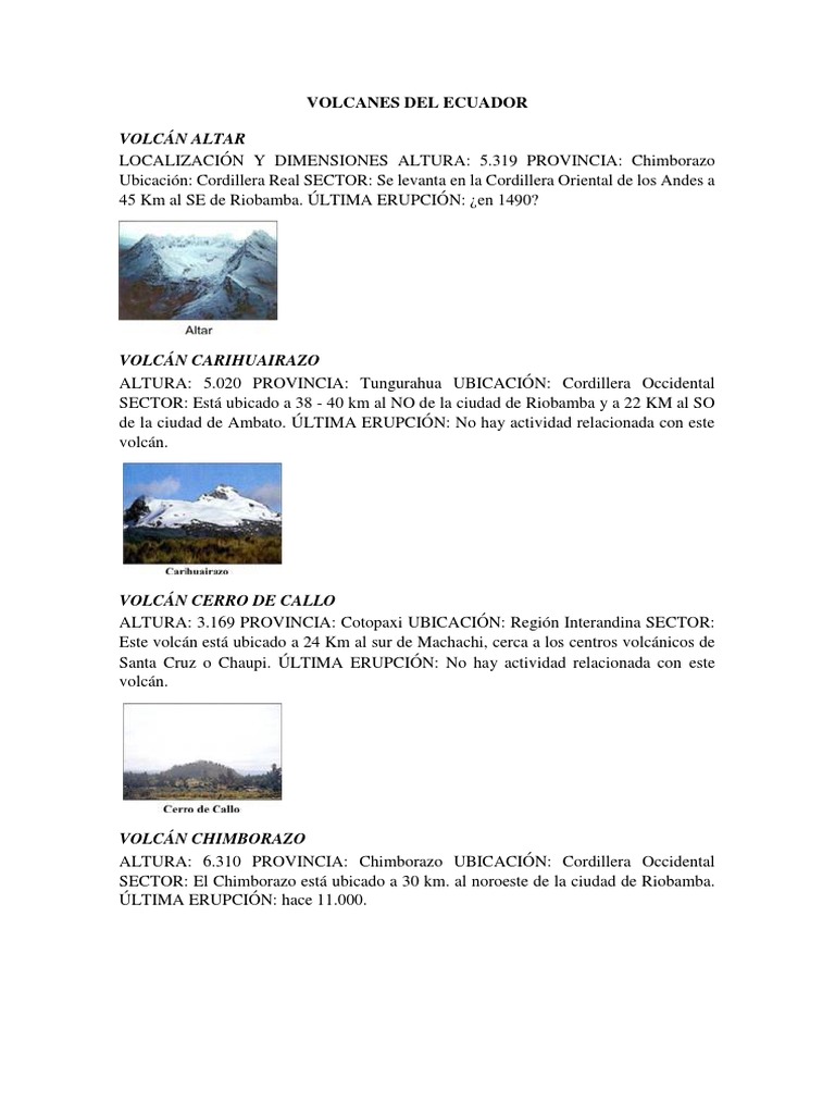Principales volcanes del Ecuador | PDF | Andes | Volcán