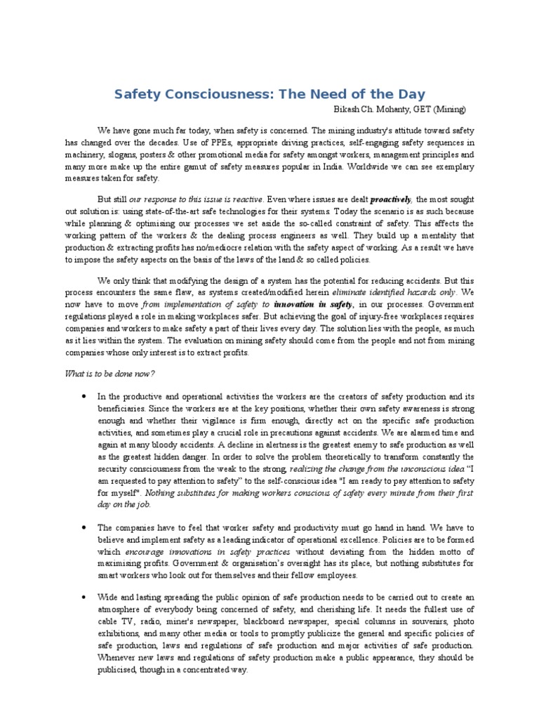 Safety Consciousness: The Need of The Day: What Is To Be Done Now ...
