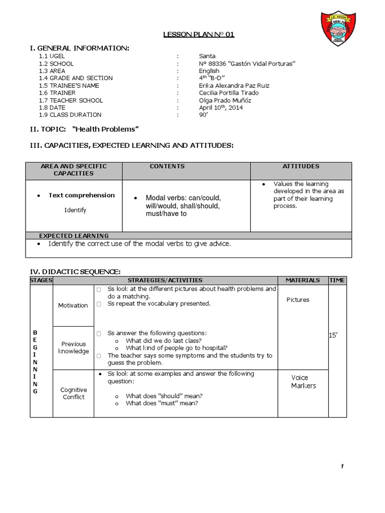 Lesson Plan #01 I. General Information:: Modal Verbs: Can/could, Will ...