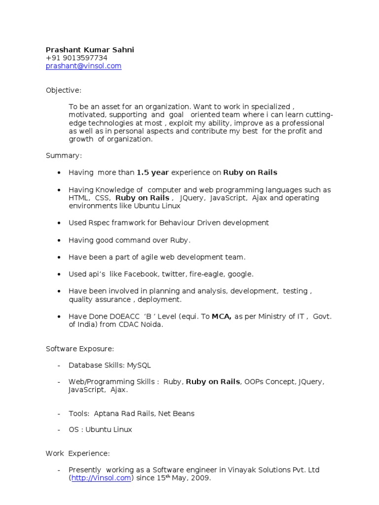 Prashant Resume | PDF | Ruby On Rails | Ajax (Programming)