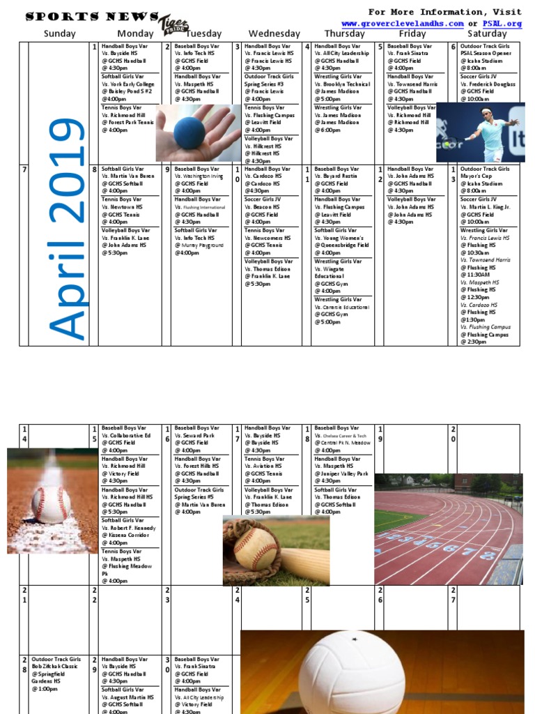 April 2019 Sports Calendar | PDF | Sports | Leisure