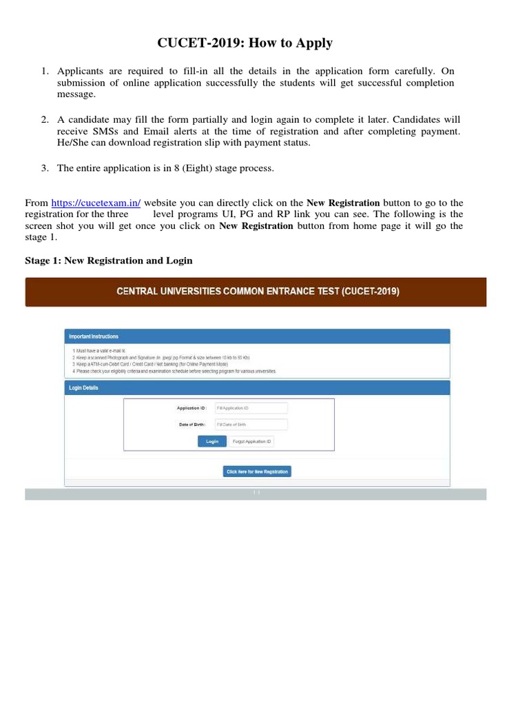 CUCET 2019 Application Guide | PDF