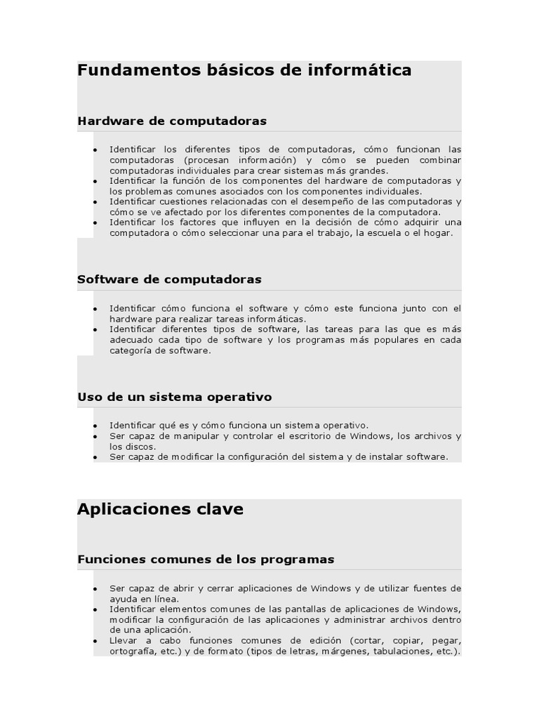 Fundamentos Básicos de Informática Ic3 | PDF | Software de la aplicacion | Informática