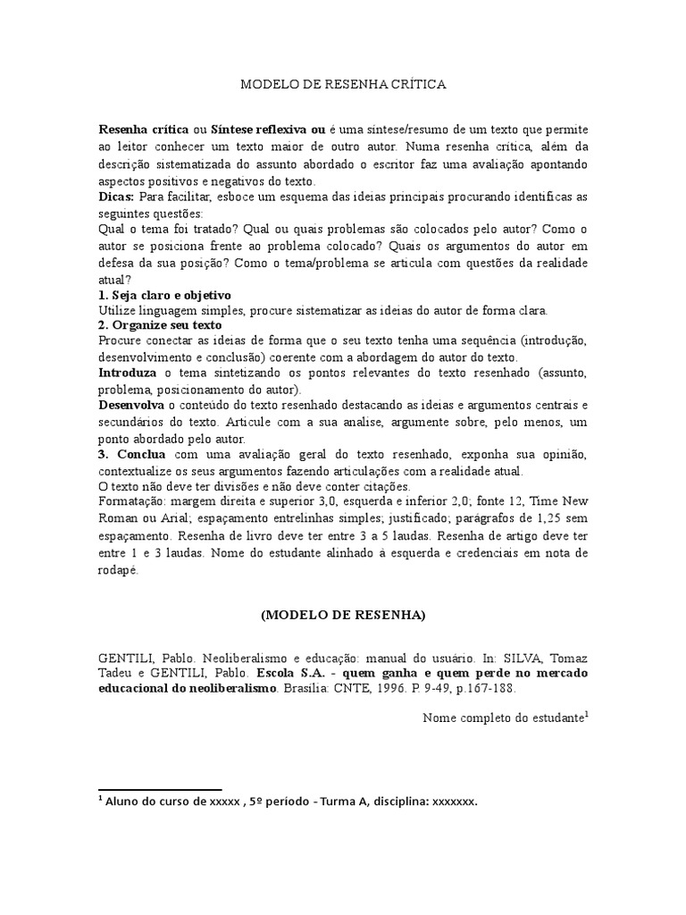 Modelo de Resenha Crítica | PDF | Autor | Formação complementar