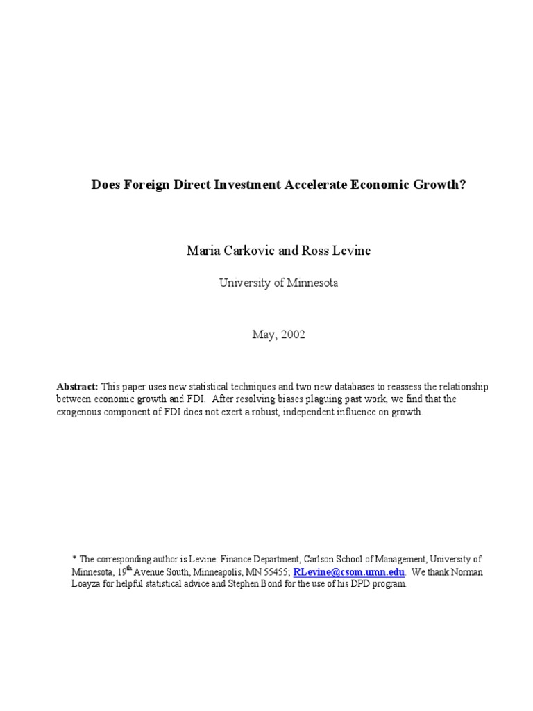 Does Foreign Direct Investment Accelerate Economic Growth?: Maria ...