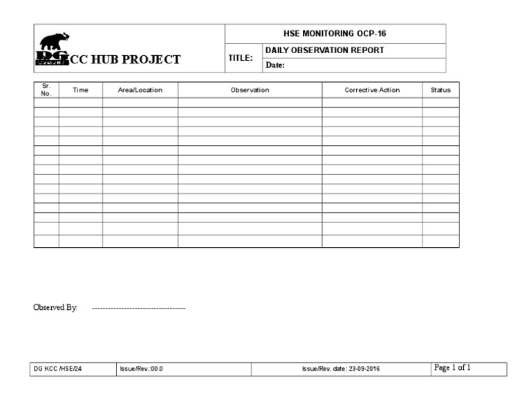 Daily Observation Report | PDF