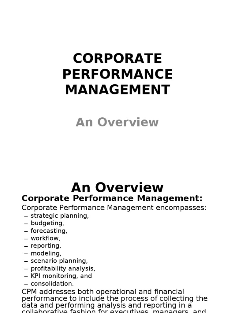 Corporate Performance Management Overview | PDF | Strategic Management | Business Process