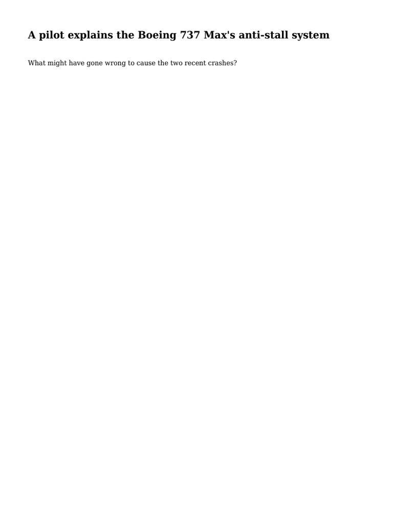 A Pilot Explains The Boeing 737 Max's Anti-Stall System | PDF