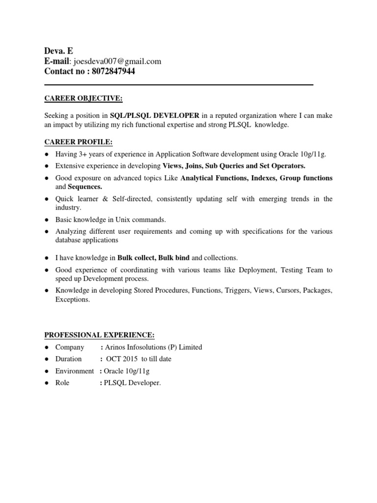 Deva Resume | PDF | Pl/Sql | Databases