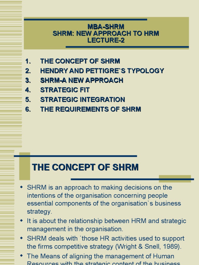 Lecture-2 SHRM - New Approach To HRM1 | PDF | Human Resource Management | Strategic Management
