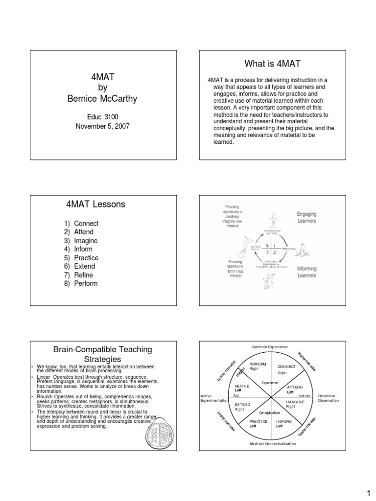 4mat by Bernice Mccarthy What Is 4mat: Educ 3100 November 5, 2007 | PDF
