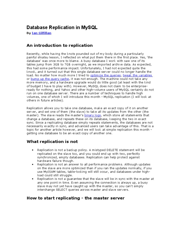 Database Replication in MySQL | PDF | Replication (Computing) | Backup