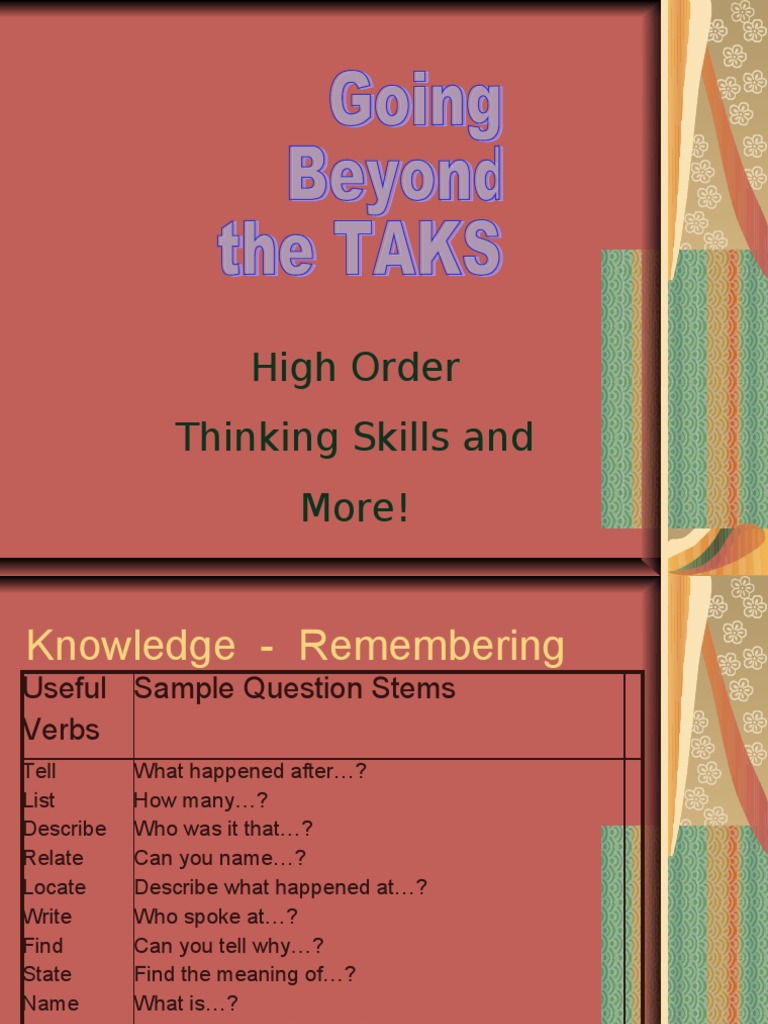 High Order Thinking Skills and More | PDF | Design | Question