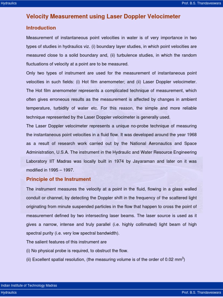 Velocity Measurement Using Laser Doppler Velocimeter | PDF | Doppler ...