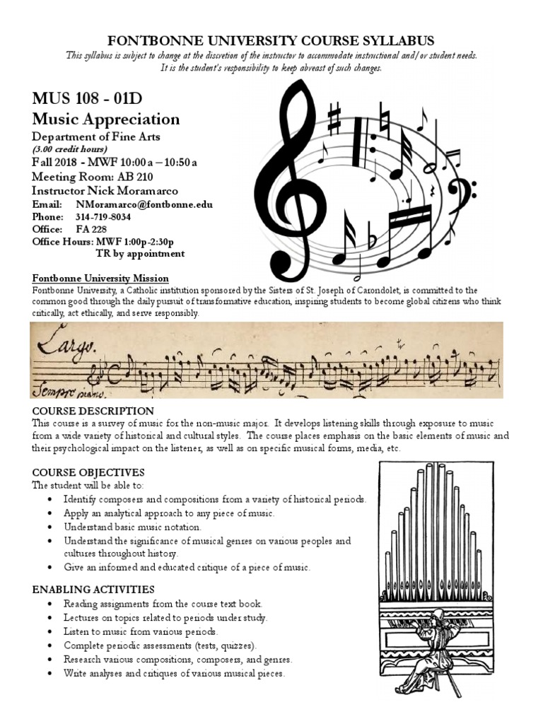 MUS 108 Music Appreciation Syllabus FA18 | PDF | Academic Integrity ...
