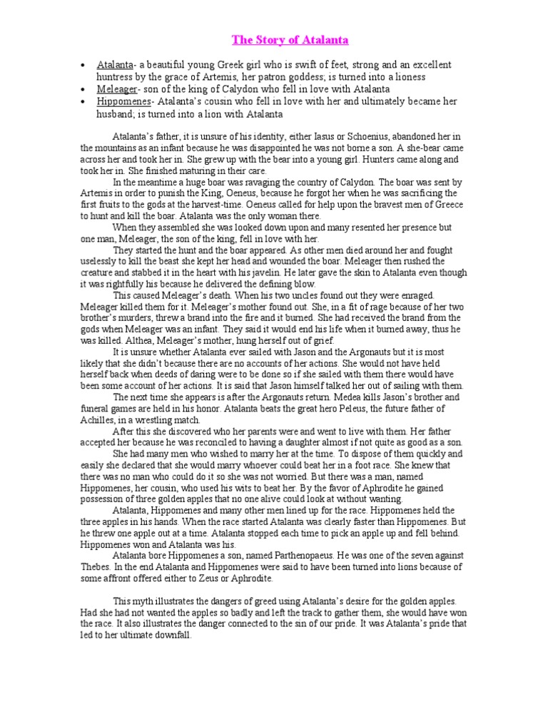 The Story of Atalanta | PDF | Jason | Mythological Greek Characters